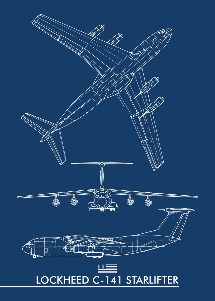 'Lockheed Starlifter USA' Poster, picture, metal print, paint by Atomic Chinook | Displate