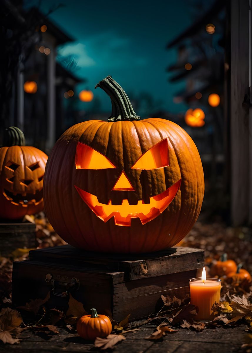 'Scary Pumpkin' Poster, picture, metal print, paint by LUNOME | Displate