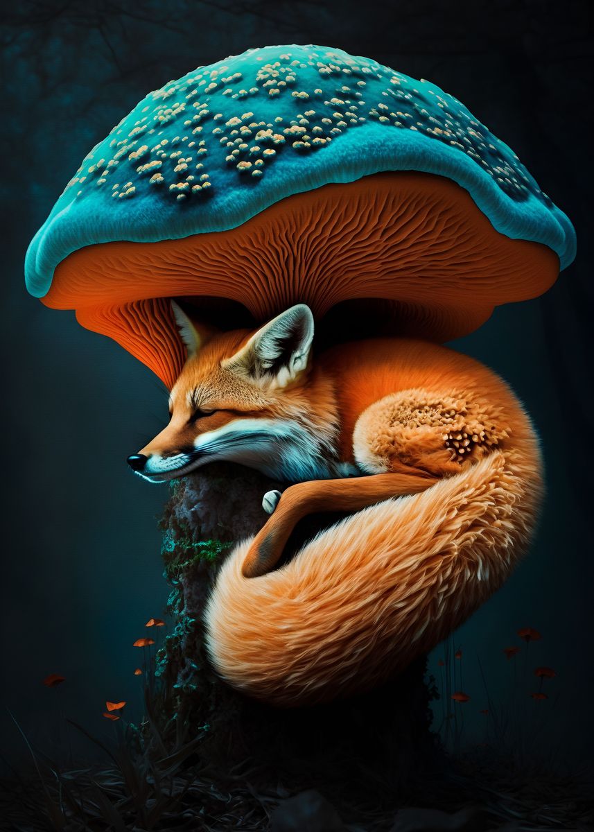 'Fox Sleeping Mushroom' Poster, picture, metal print, paint by Elz art ...