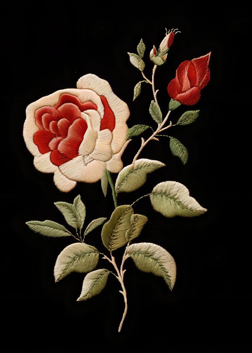 'Rose Embroidery' Poster, picture, metal print, paint by Psycho Imaging ...