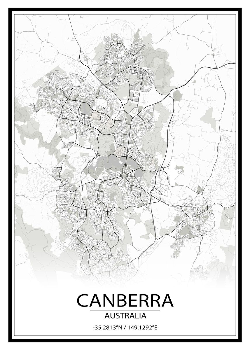 'Canberra White City Map' Poster, picture, metal print, paint by Wall ...