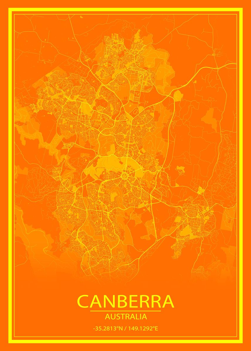 'Canberra Orange City Map' Poster, picture, metal print, paint by Wall ...