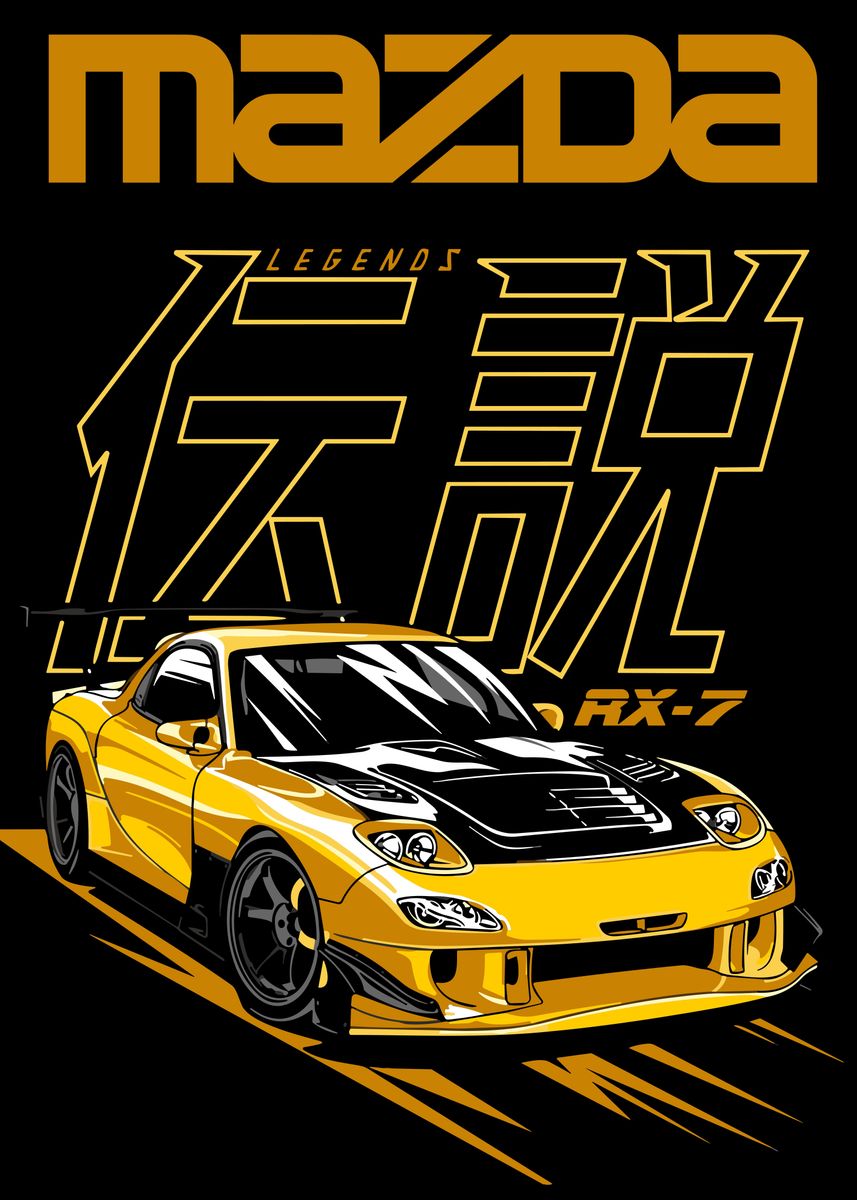 'Mazda RX7' Poster, picture, metal print, paint by Javeline E | Displate
