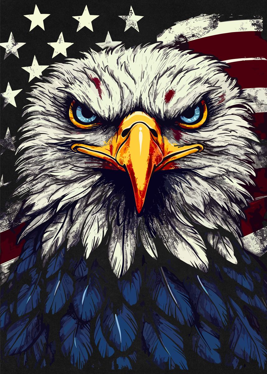 'USA Flag Bald Eagle' Poster, picture, metal print, paint by Berly ...