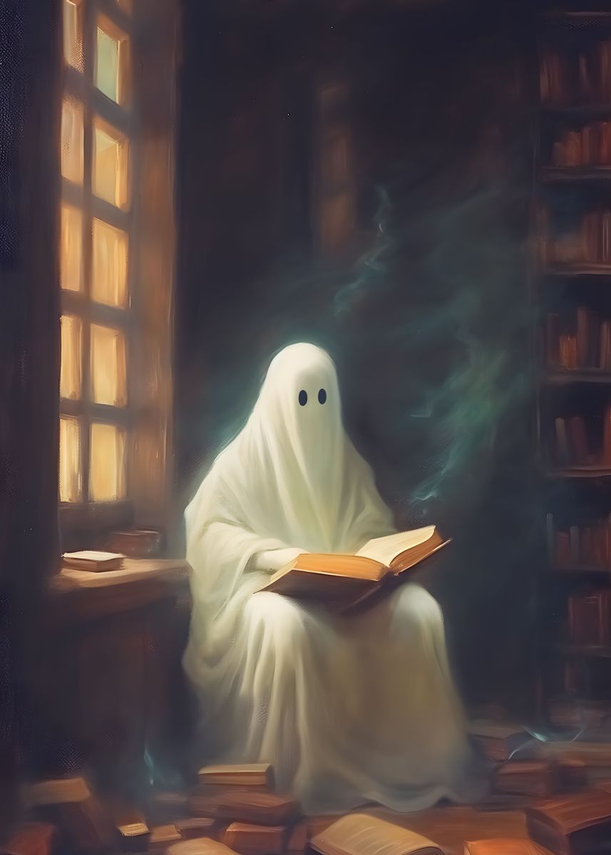 'Ghost Reading Book' Poster, picture, metal print, paint by Frances Creative | Displate