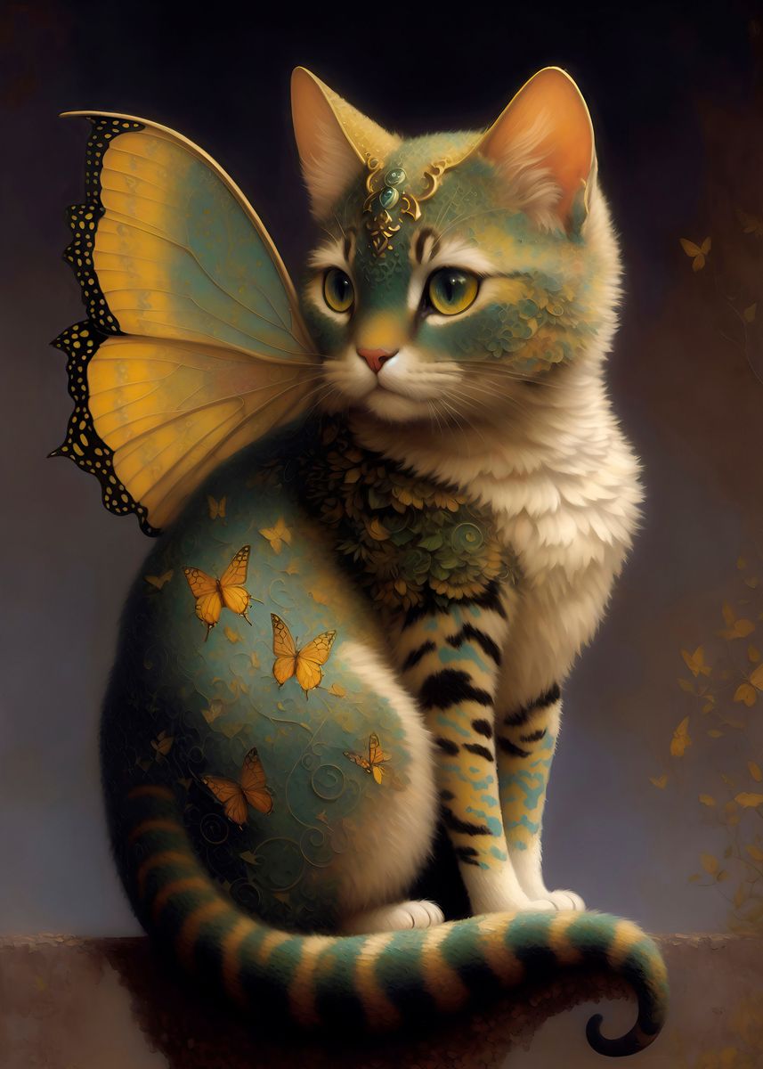 'Cute Fantasy Butterfly Cat' Poster, picture, metal print, paint by ...