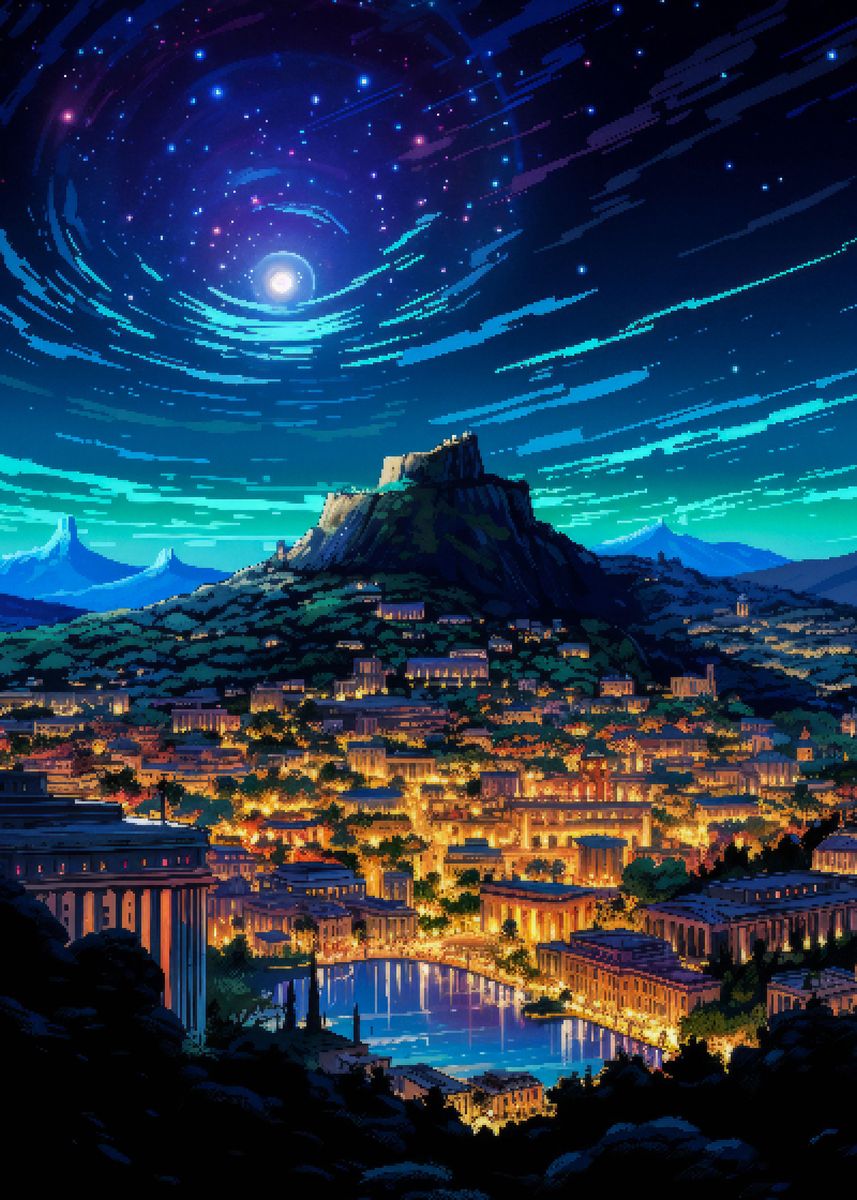 'Athens Pixel Art' Poster by Pucaaa | Displate