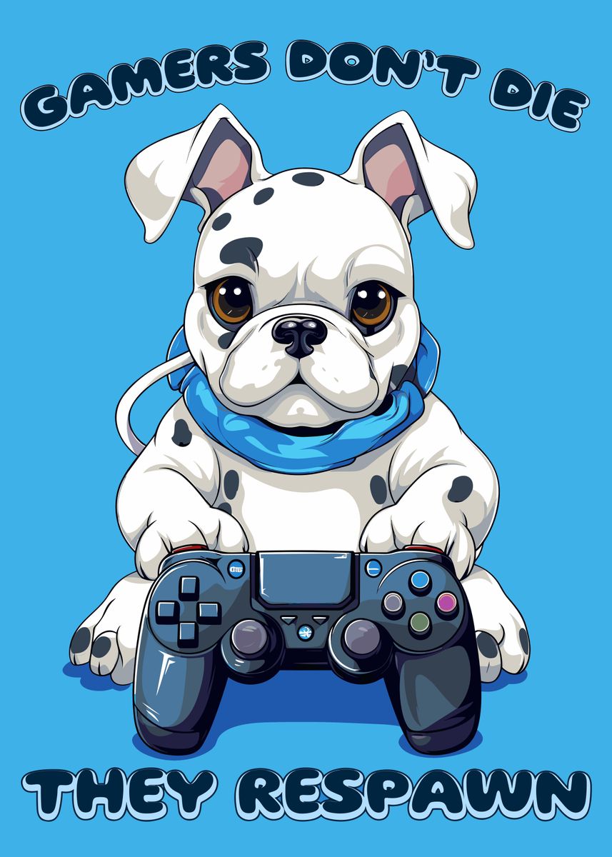 'Bulldog Dog Gamer' Poster, picture, metal print, paint by ThomasDHaley ...