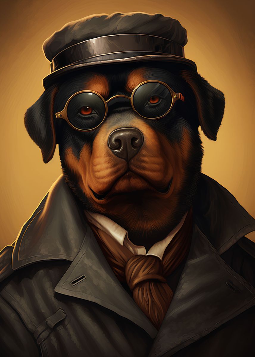 'Rottweiler dog detective' Poster, picture, metal print, paint by ...