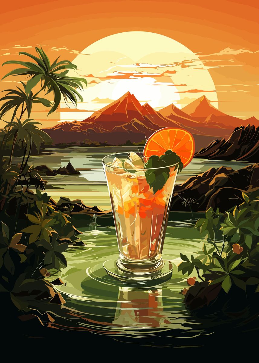 'Peaceful Sunset Drink' Poster, picture, metal print, paint by ...