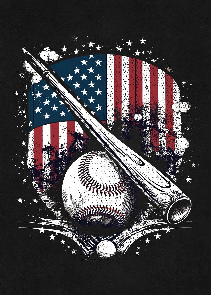 'Baseball Stick USA Flag' Poster, picture, metal print, paint by Berly ...