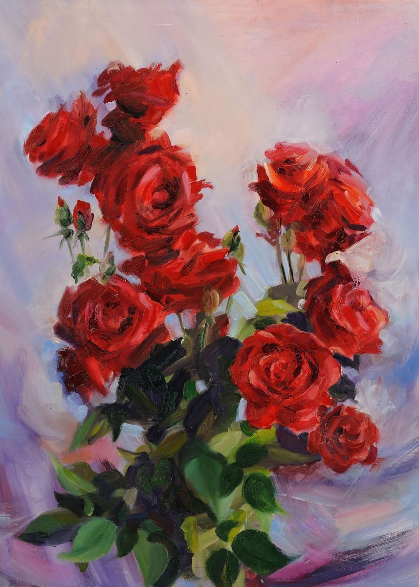 'Red Rose Flower MONET' Poster, picture, metal print, paint by gani ...
