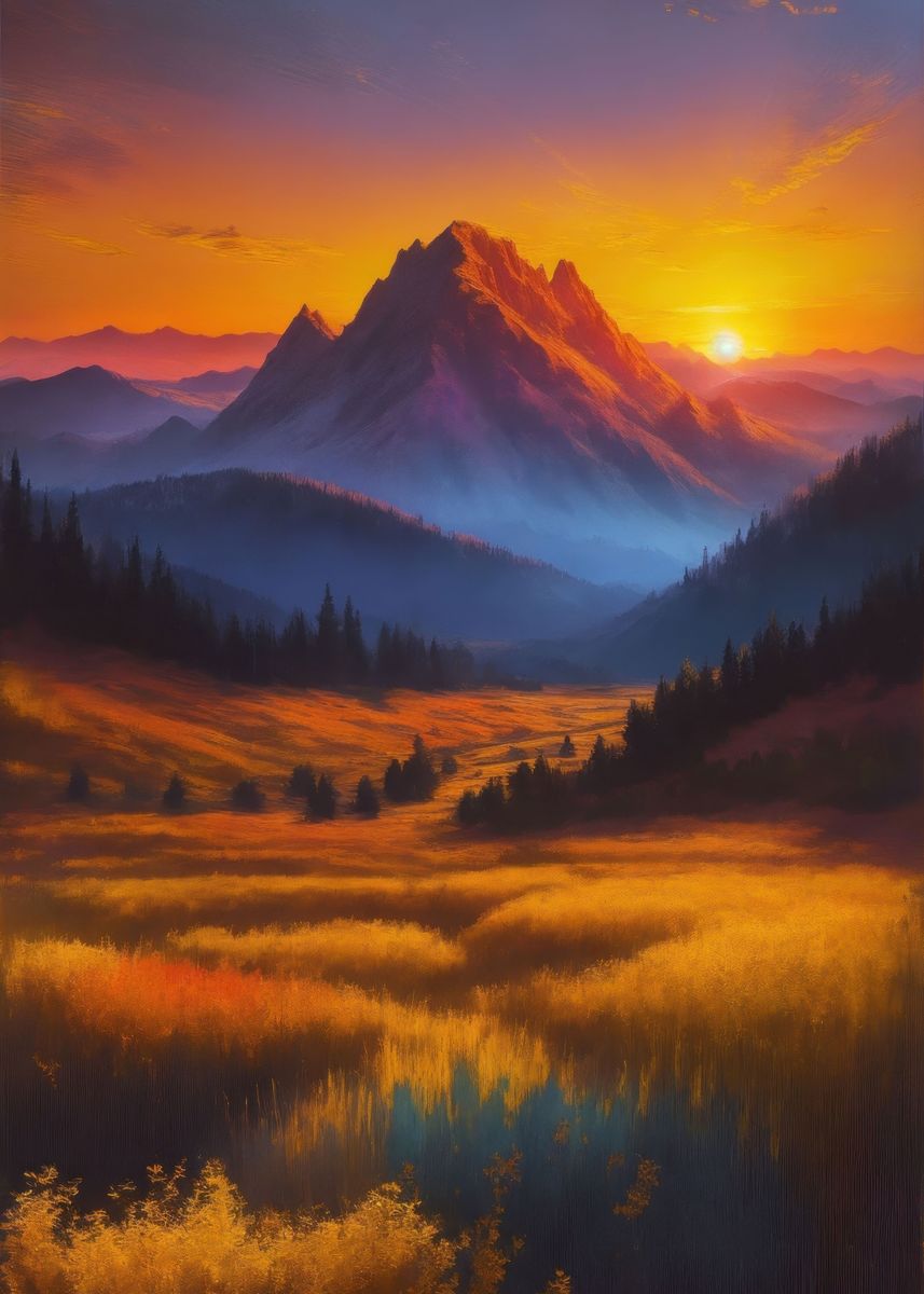 'Mountain Landscape' Poster, picture, metal print, paint by RonnieArts ...