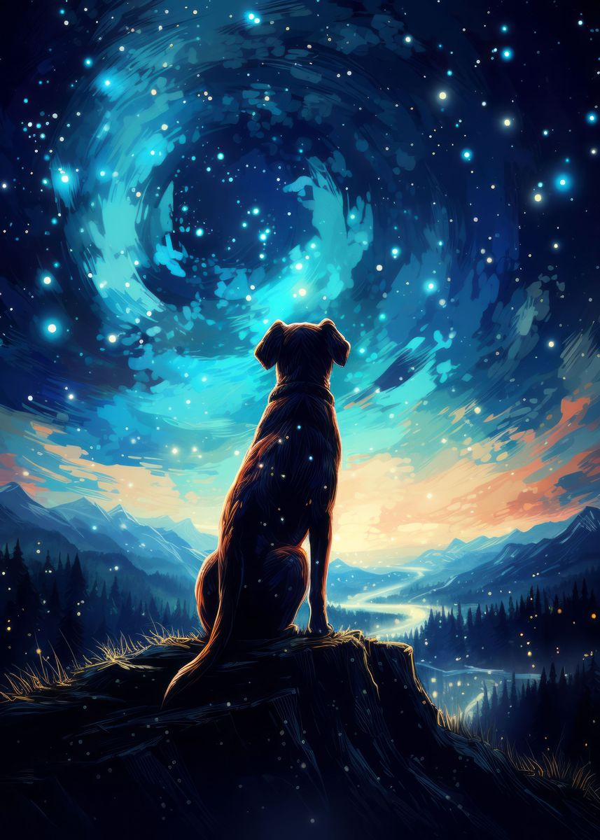'Cosmic Dog' Poster by Frank Hirschle | Displate