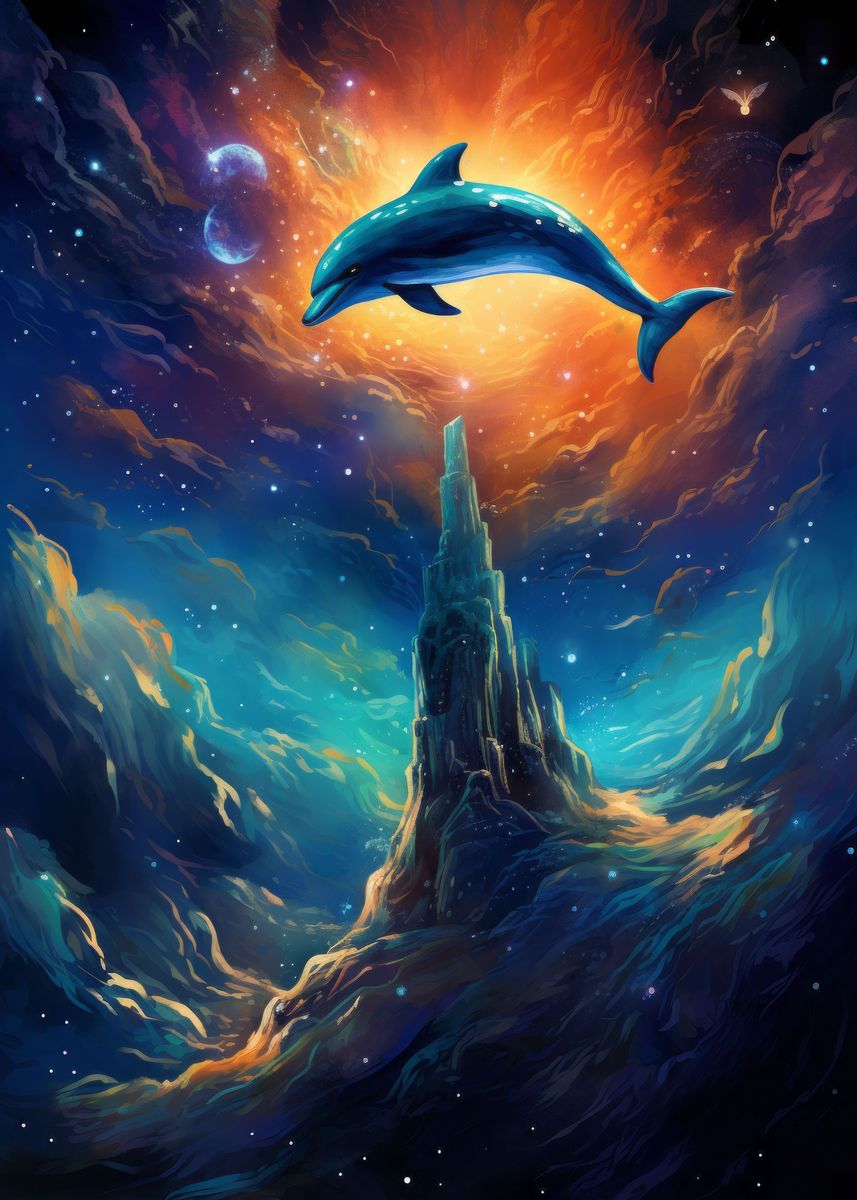 'Cosmic Dolphin' Poster, picture, metal print, paint by Frank Hirschle ...