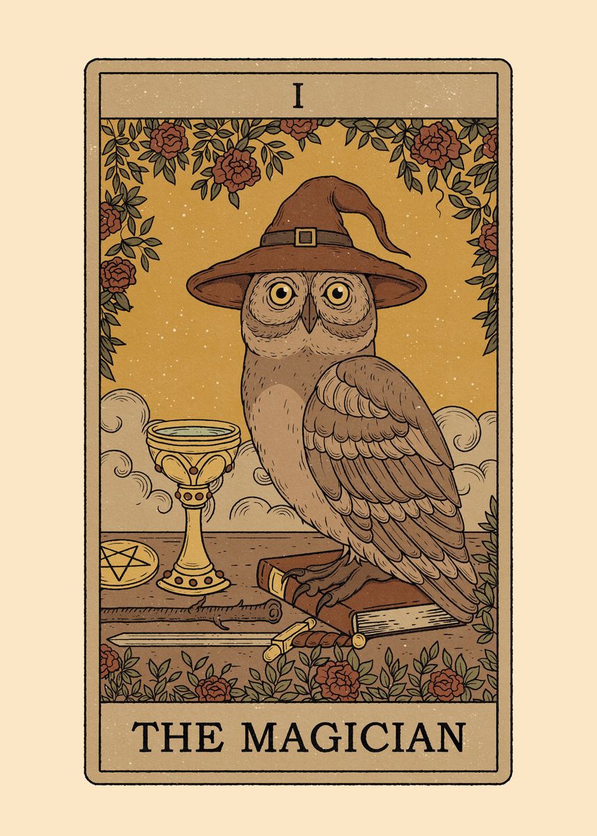 'The Magician Owls Tarot' Poster, picture, metal print, paint by Thiago ...