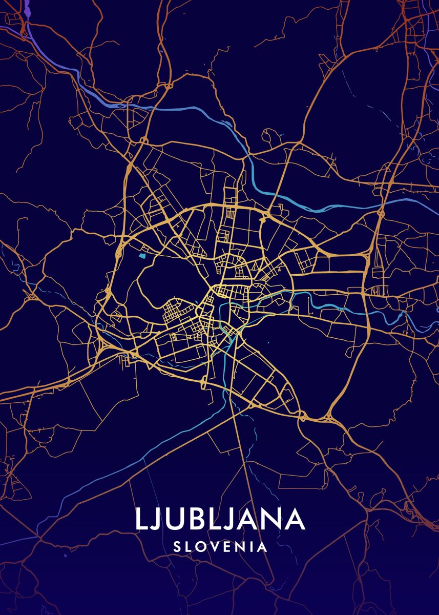 'Ljubljana Modern Map' Poster, picture, metal print, paint by Miracle ...