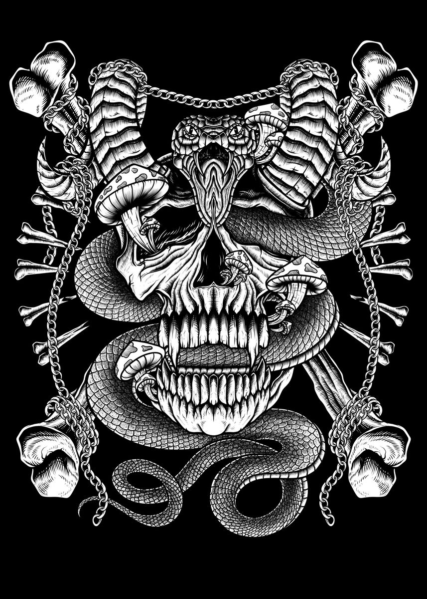 'snake skull art' Poster, picture, metal print, paint by Arfan Artd ...