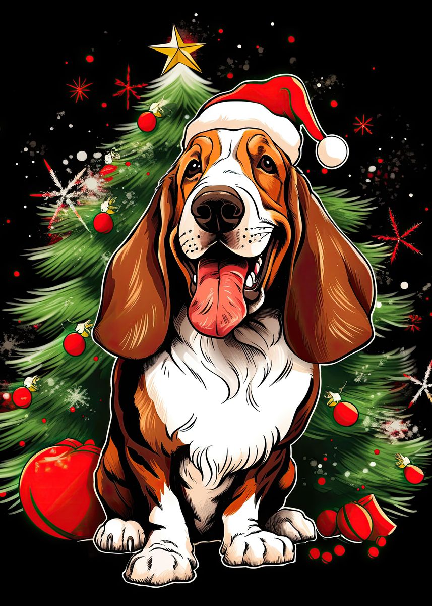 'Basset Hound Christmas' Poster, picture, metal print, paint by ...