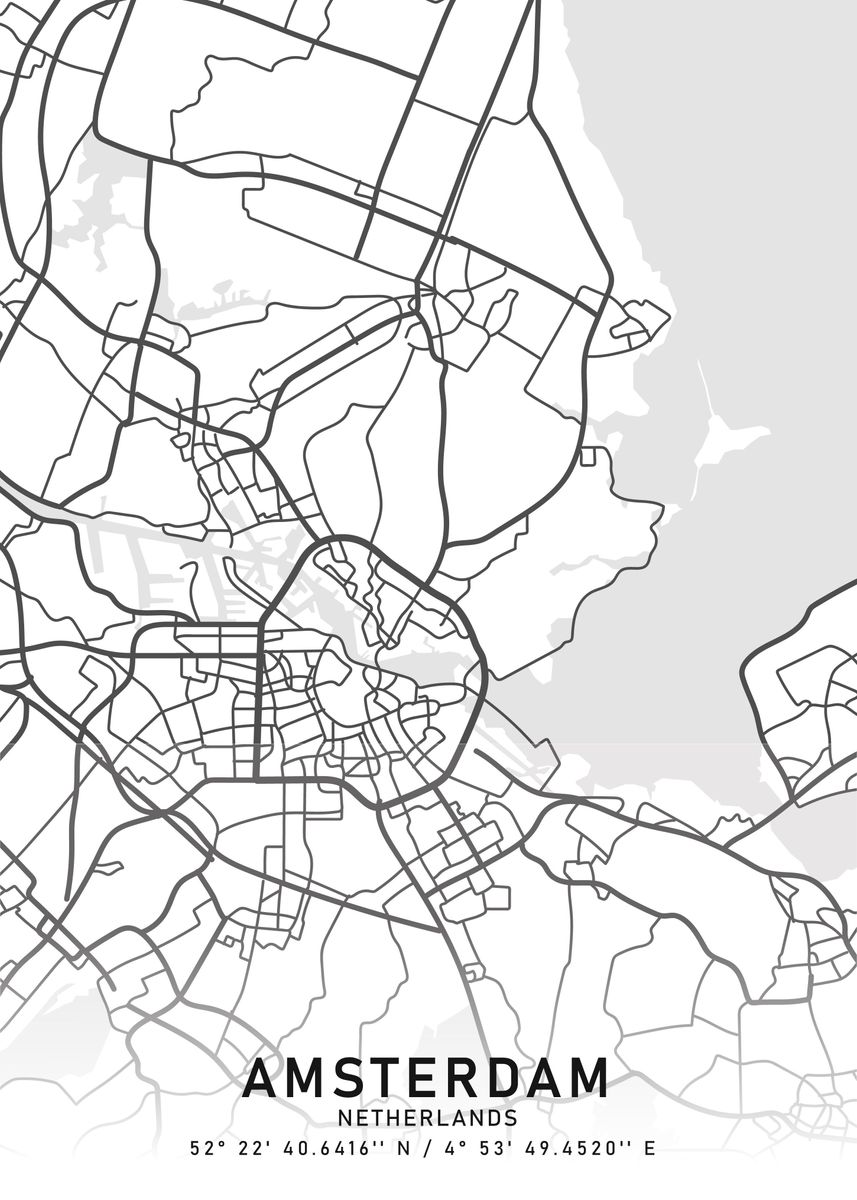 'amsterdam map minimalist' Poster, picture, metal print, paint by Ar ...