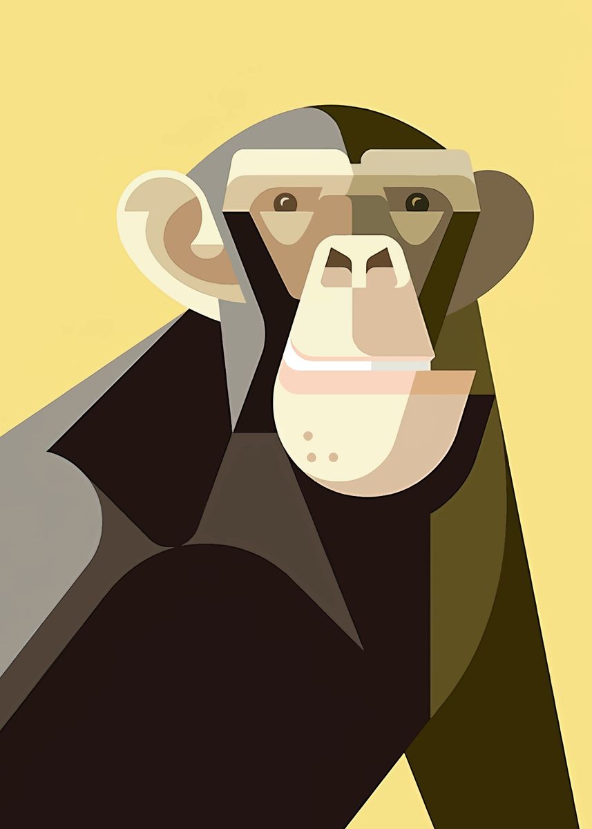 'minimalist monkey face' Poster, picture, metal print, paint by Bernard ...