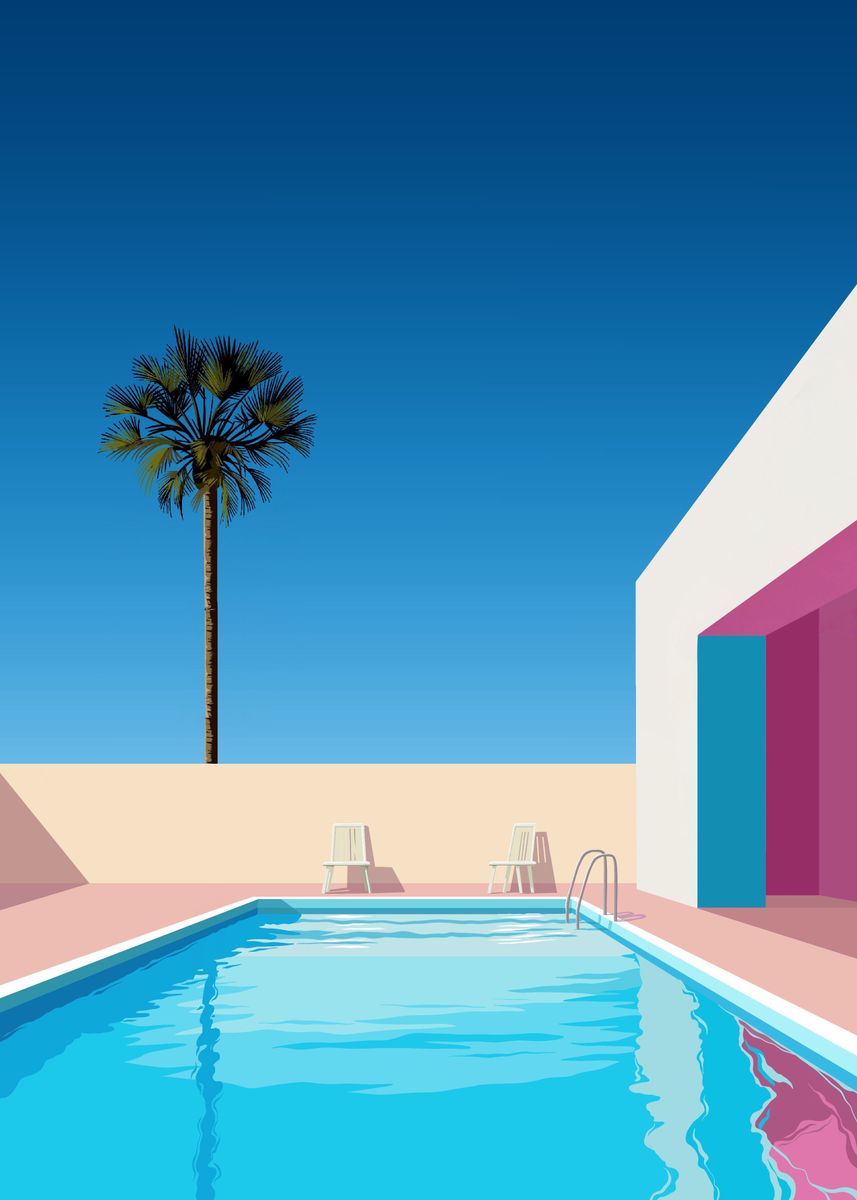 'Retro Swimming Pool 3' Poster, picture, metal print, paint by ...