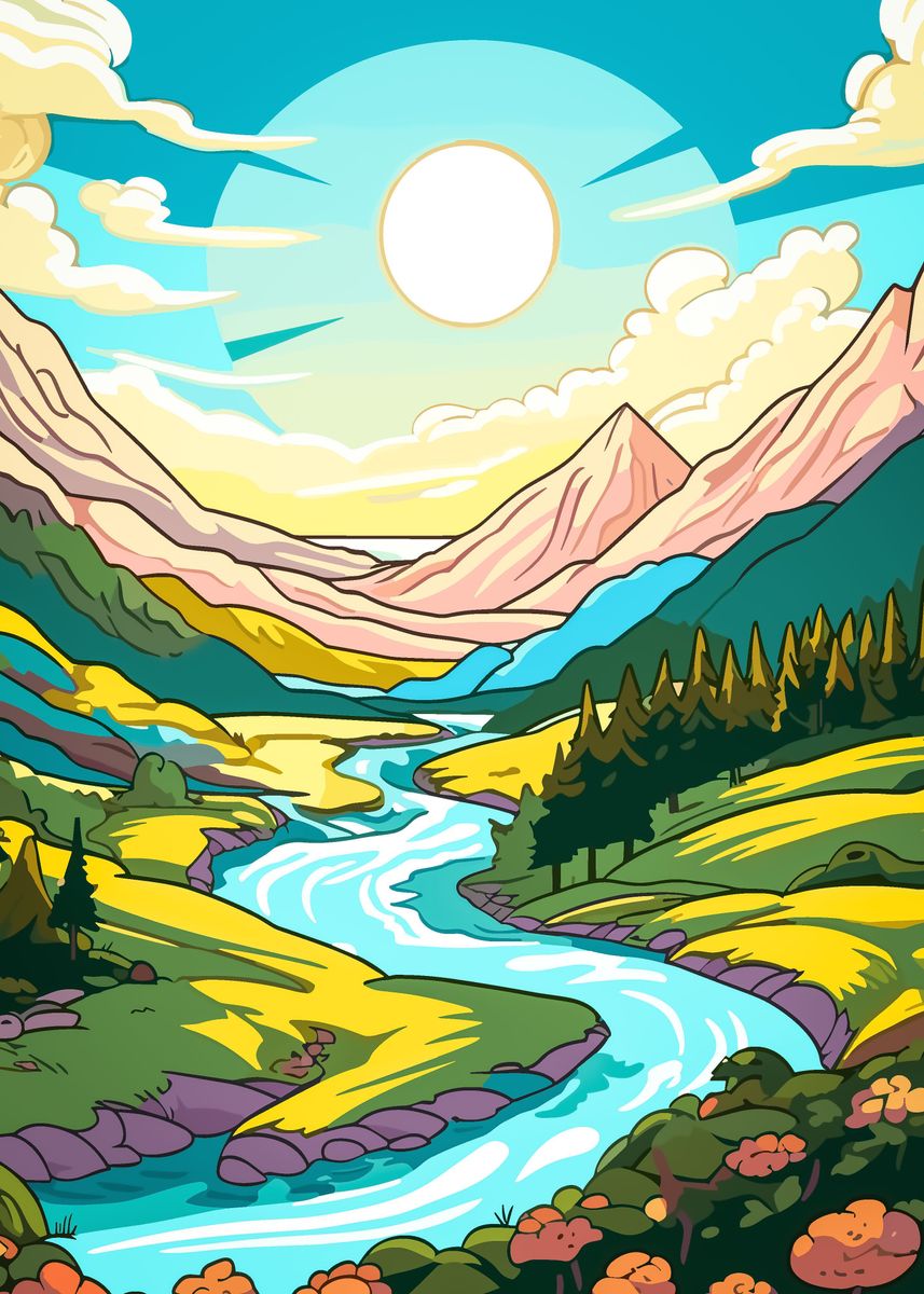 'Beautiful Valley Mountain' Poster, picture, metal print, paint by ...