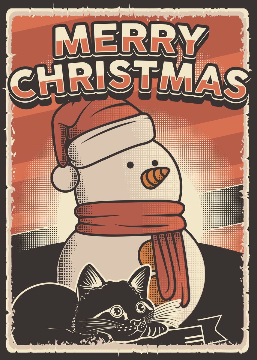 'Christmas Cat Snowman ' Poster, picture, metal print, paint by ...