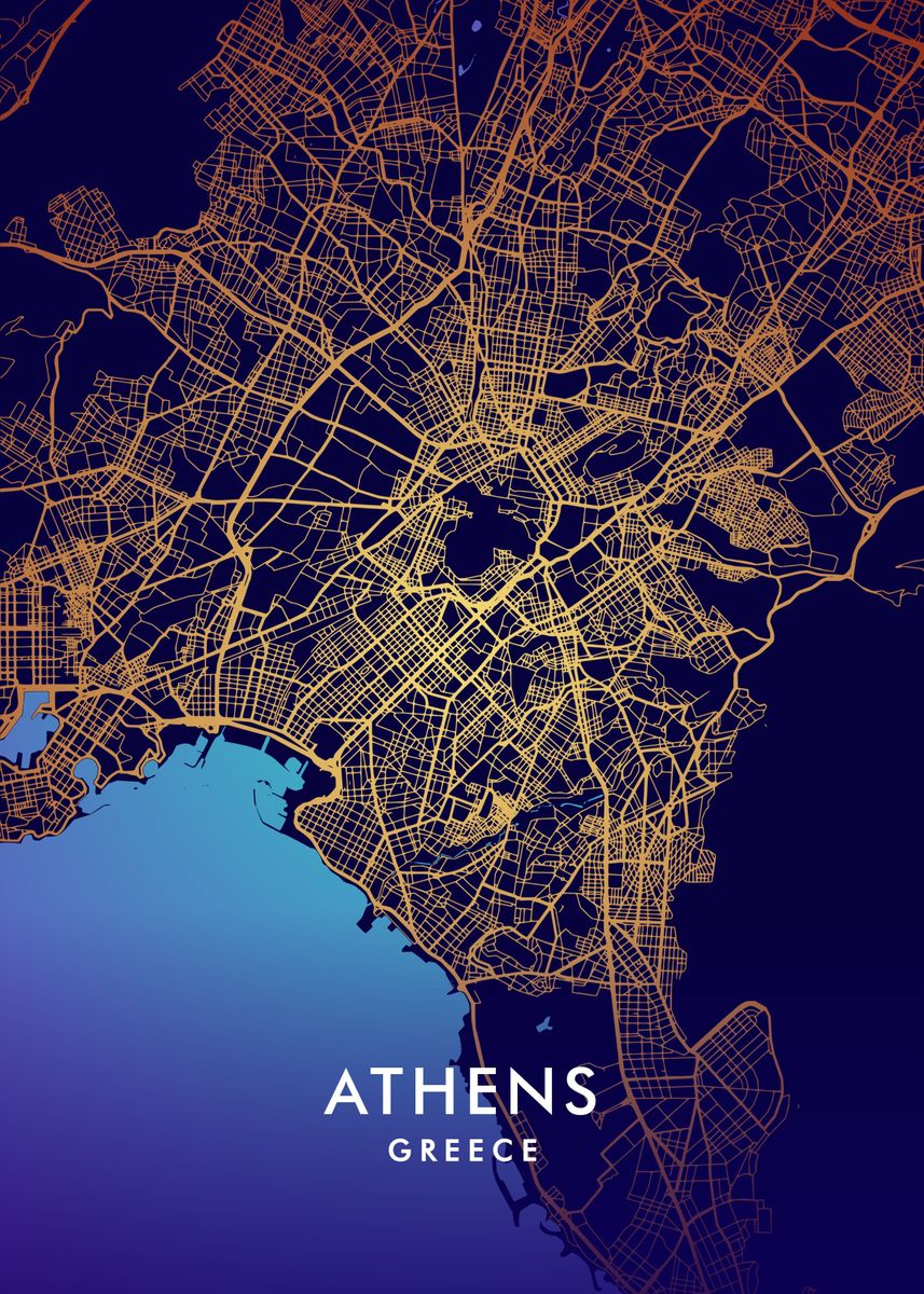 'Athens Map' Poster, picture, metal print, paint by Miracle Studio ...