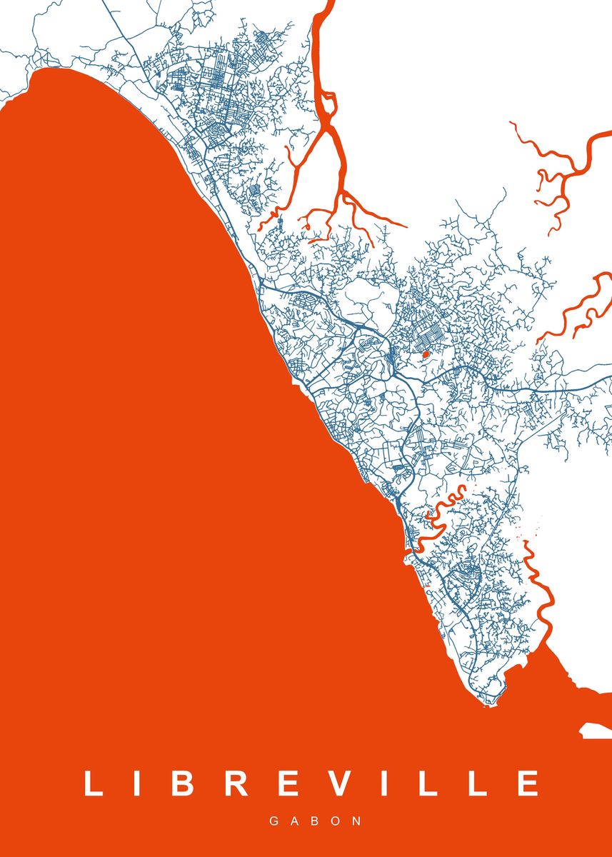 'MAP LIBREVILLE GABON' Poster, picture, metal print, paint by UrbanMaps | Displate