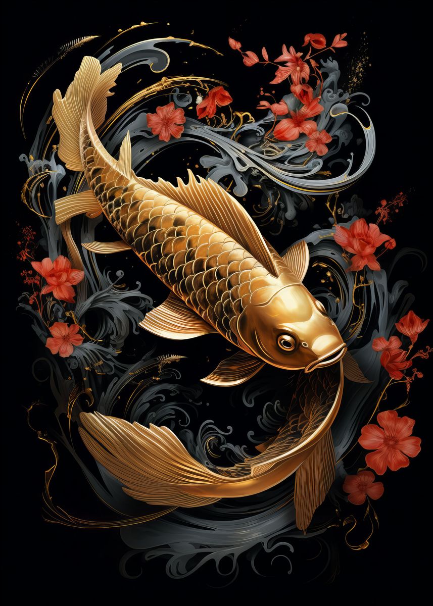 'Golden Koi Fish ' Poster by Art Space | Displate