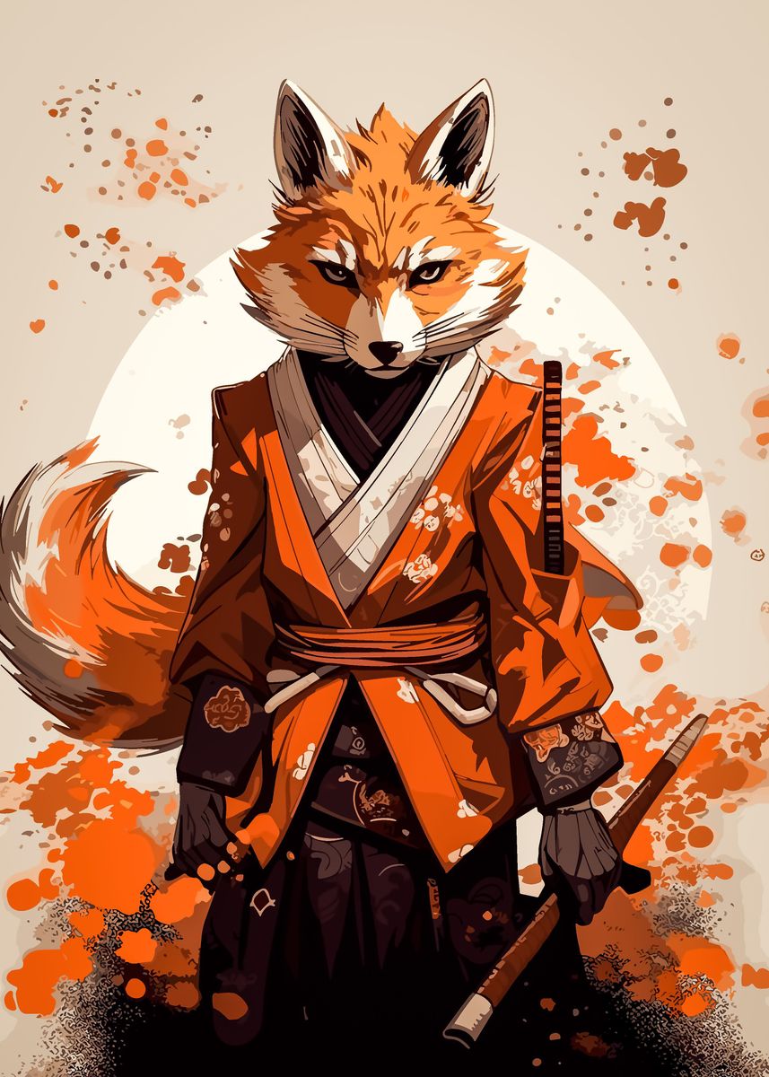 'fox animal samurai' Poster by Raheem Atkinson | Displate