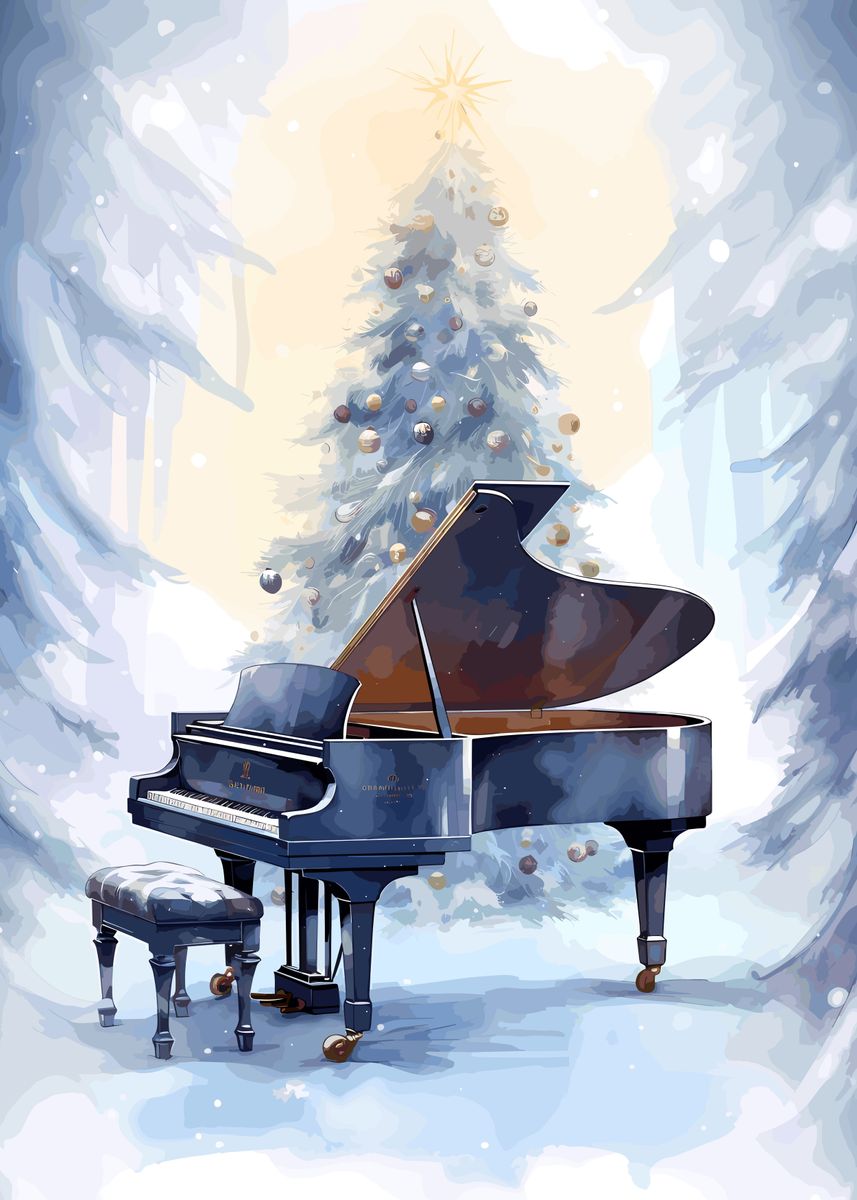 'Christmas Serenade Piano' Poster, picture, metal print, paint by ...