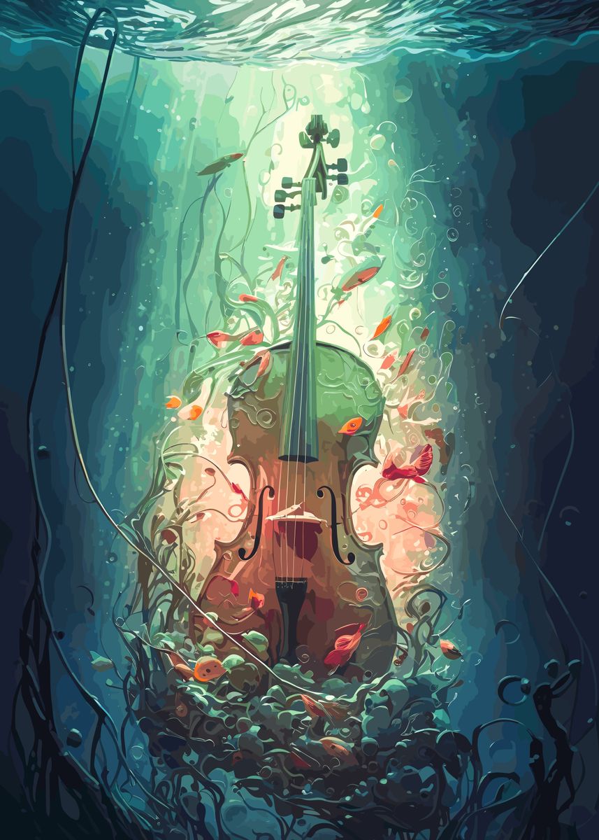 'Cello Music Underwater' Poster, picture, metal print, paint by ...