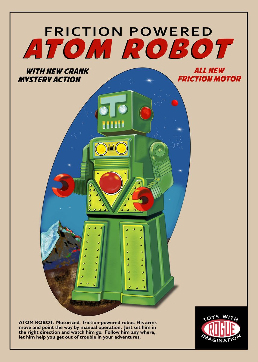 'Atom Robot' Poster, picture, metal print, paint by RogueDesign | Displate