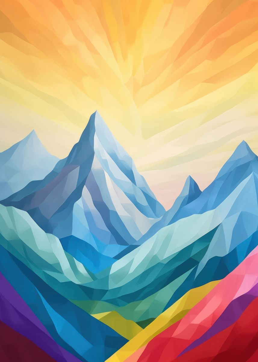'Geometric Mountain Peaks' Poster, picture, metal print, paint by JON HUGHES | Displate