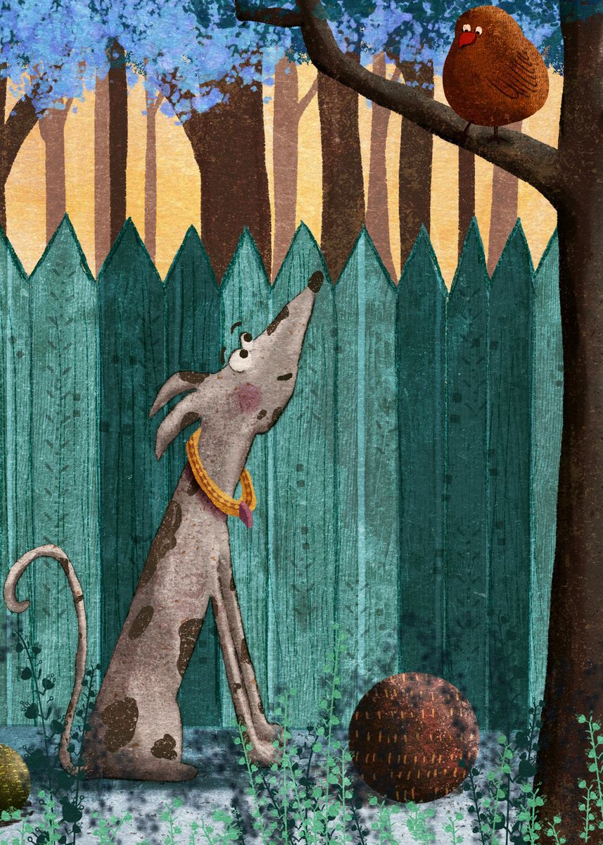 'dog and bird' Poster, picture, metal print, paint by Travel Travel ...