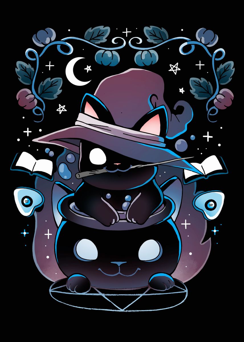 'Cat Witch' Poster, picture, metal print, paint by Valentina Fabbri | Displate