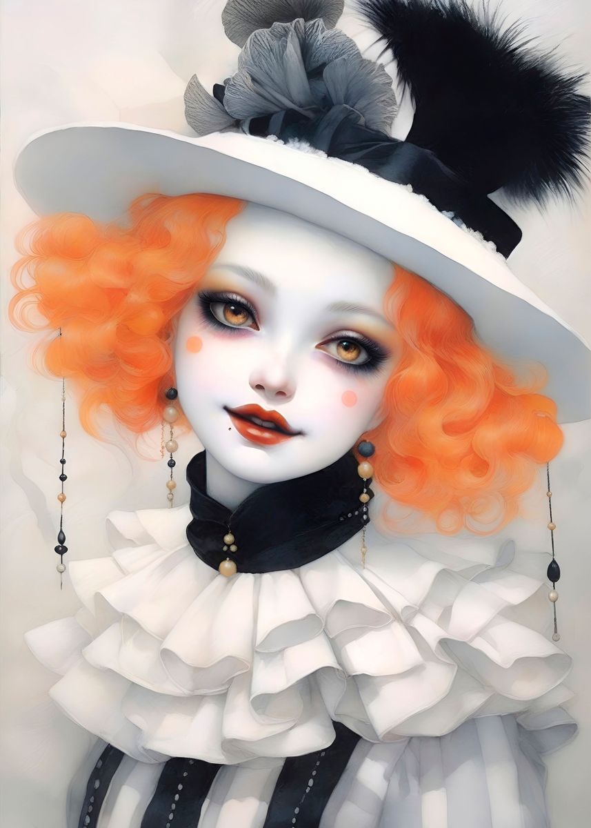 'Pretty Smiling Pierrot' Poster, picture, metal print, paint by ...