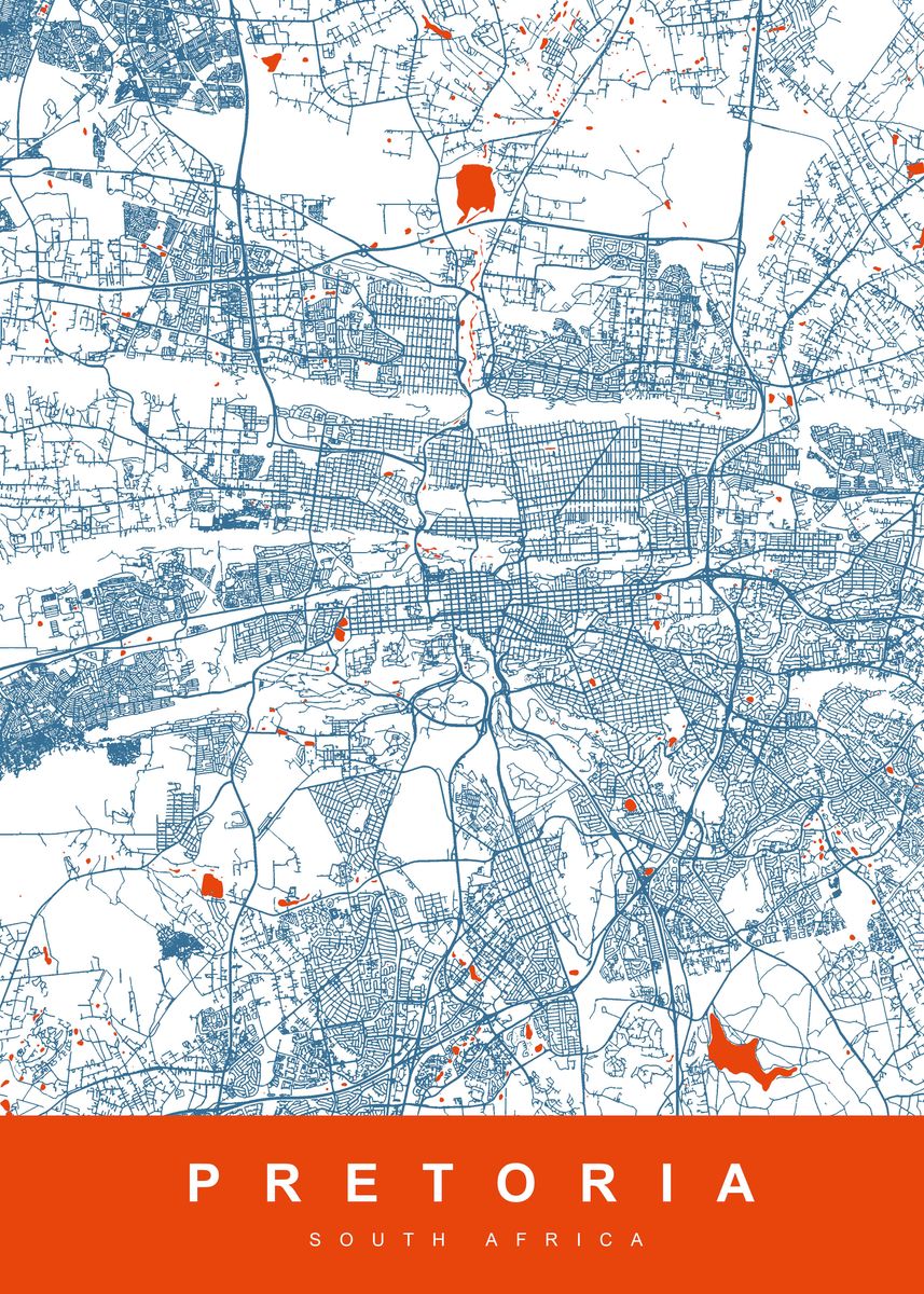 'MAP PRETORIA SOUTH AFRICA' Poster, picture, metal print, paint by ...