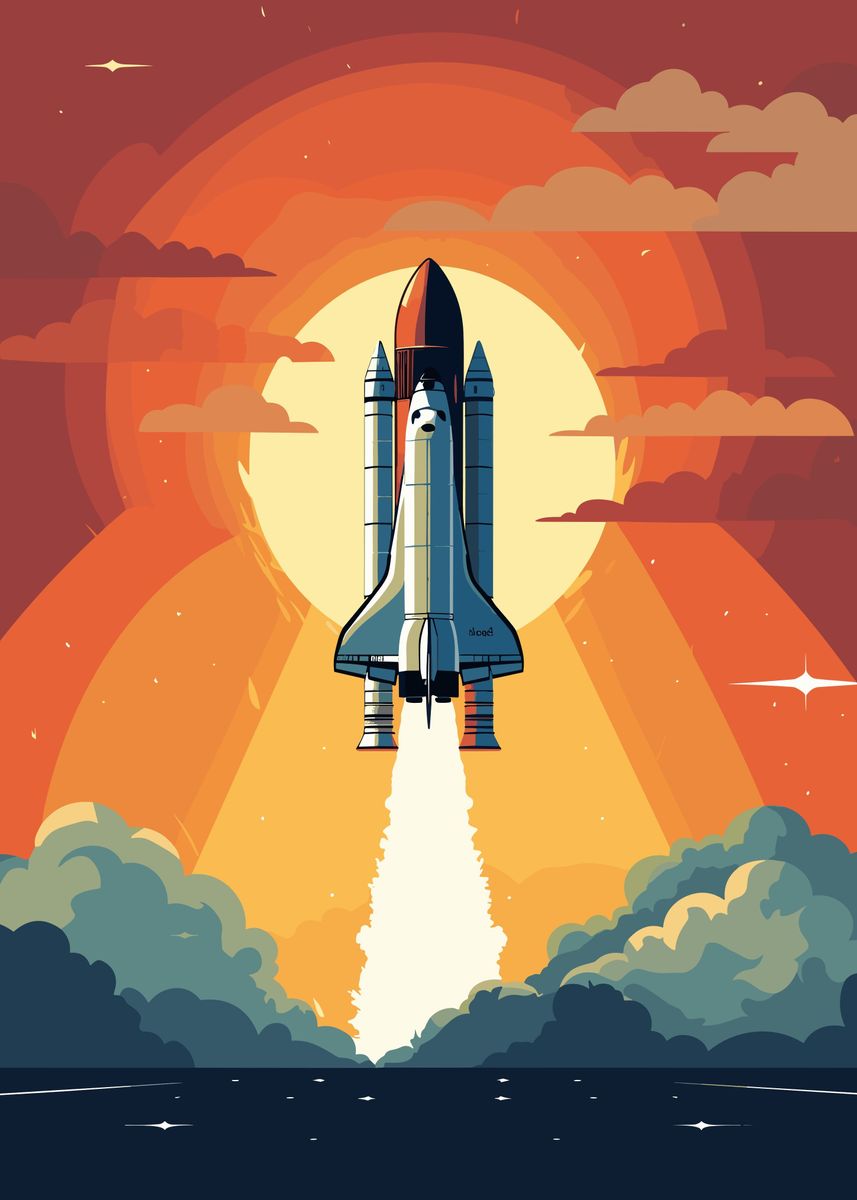 'Space Shuttle Launch Retro' Poster, picture, metal print, paint by ...