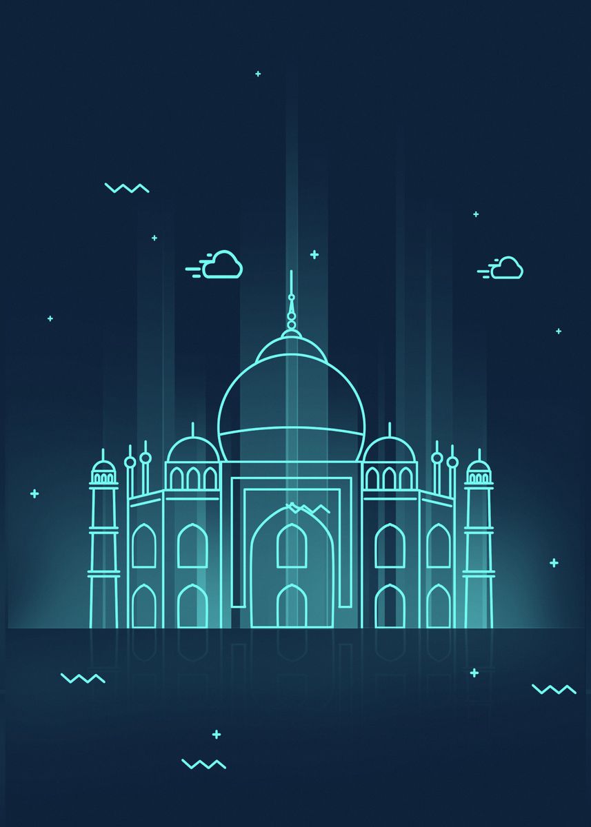 'Taj Mahal Neon' Poster, picture, metal print, paint by Tovu Yovi ...