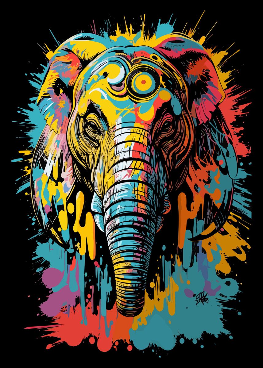 'Elephant Head Graffiti' Poster, picture, metal print, paint by ...