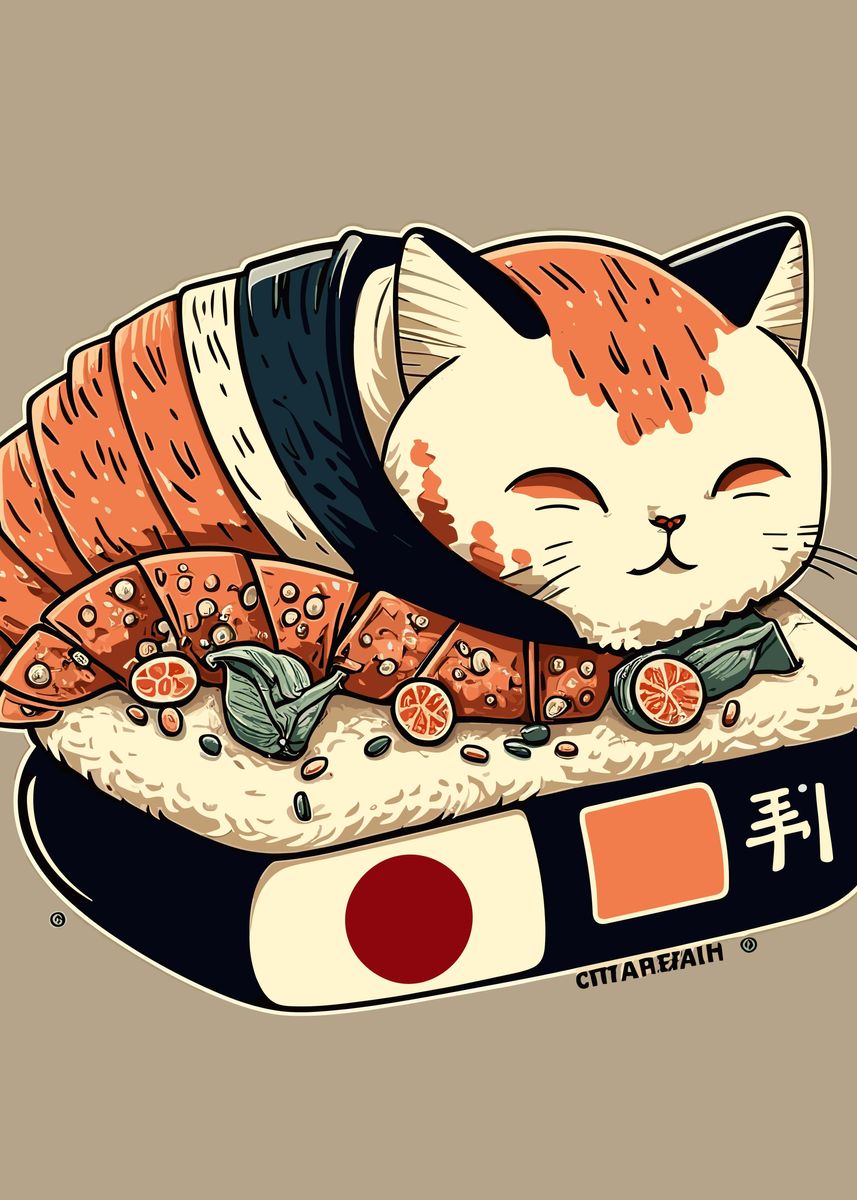 'sushi cat chef japan' Poster, picture, metal print, paint by MICHELLE ...