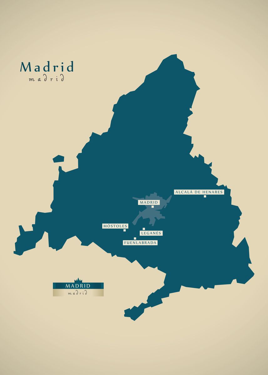 'Madrid Spain region map' Poster, picture, metal print, paint by Ingo ...