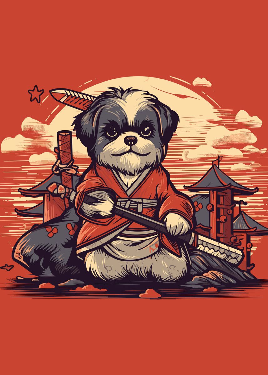 'Dog Samurai Japanese' Poster, picture, metal print, paint by CHRIS ...