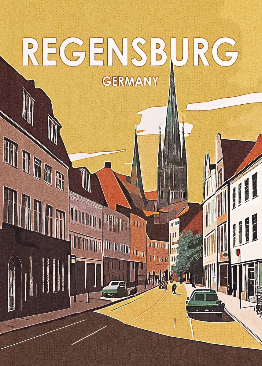 'Regensburg Germany Retro' Poster, picture, metal print, paint by Le Duc Hiep | Displate