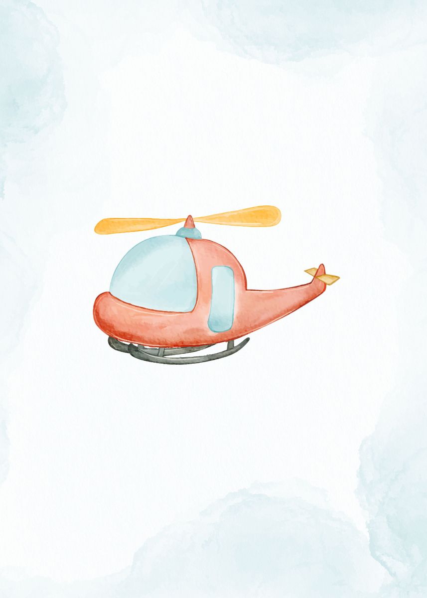 'Cute watercolor helicopter' Poster, picture, metal print, paint by ...