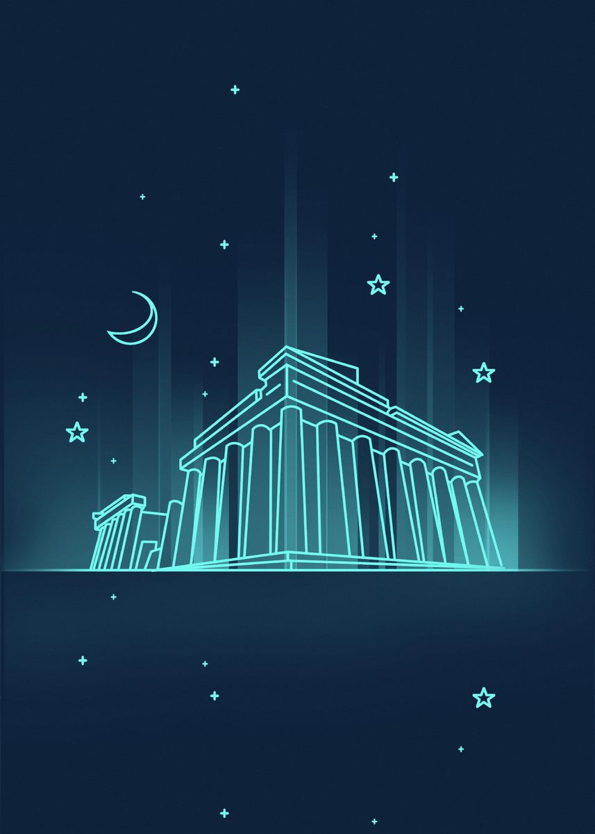 'Greece Neon Line' Poster, picture, metal print, paint by Tovu Yovi ...