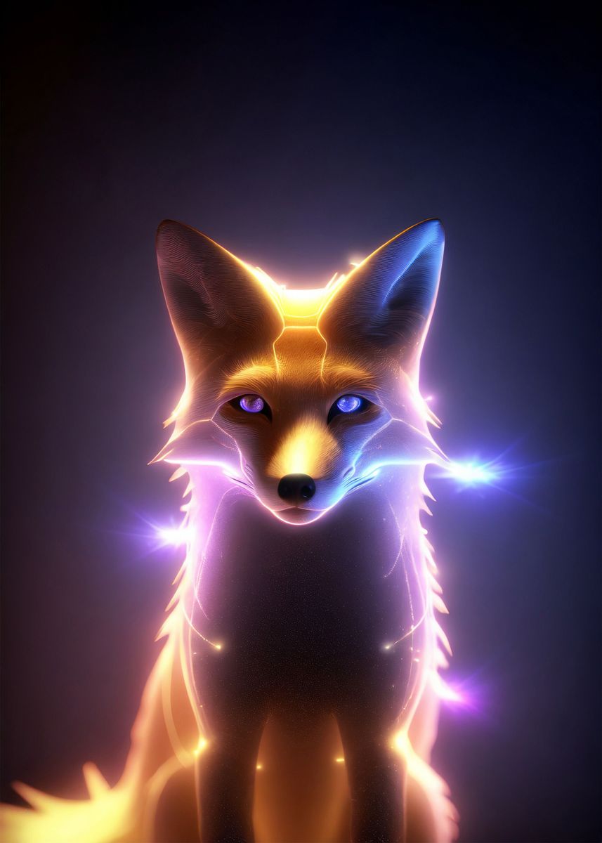 'Lightning Fox' Poster, picture, metal print, paint by Nils | Displate